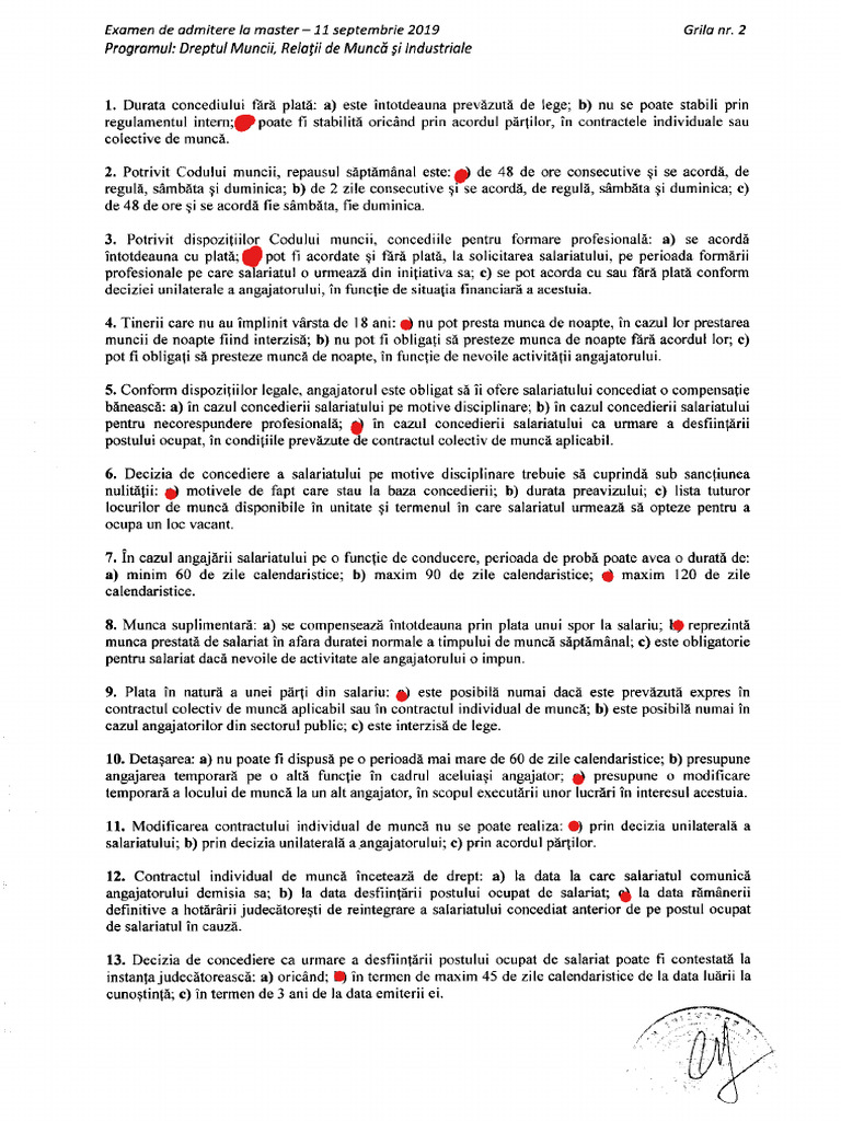 Dreptul Muncii Grila 2 | PDF