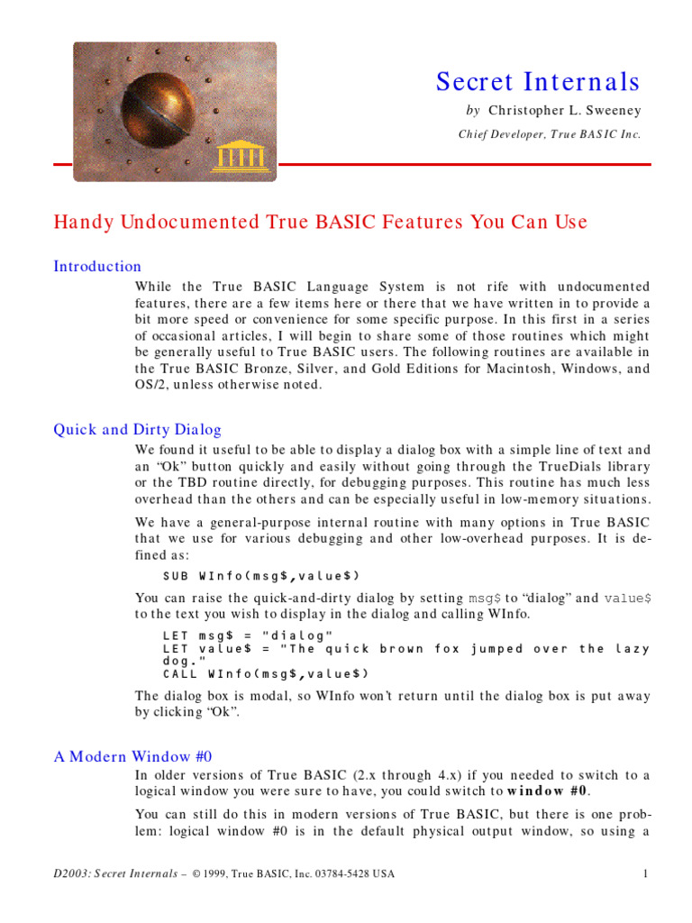 Handy Undocumented True BASIC Features You Can Use D2003 | PDF | Dialog ...