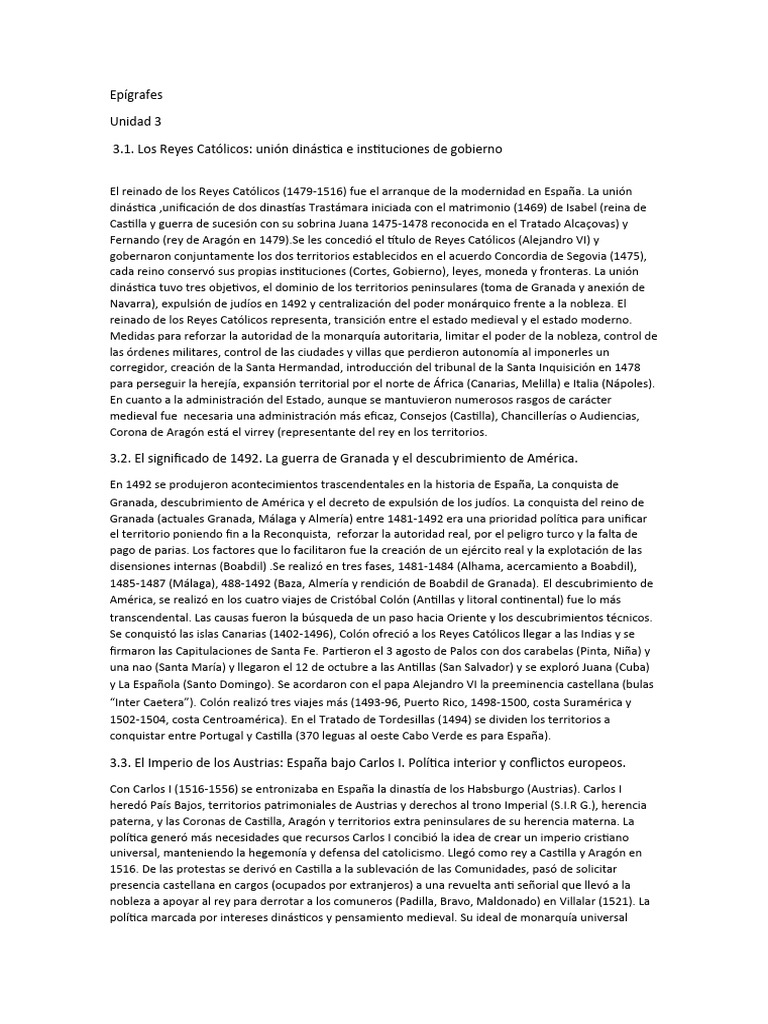 Epígrafes unidad 3 completos | PDF | Imperio español | España