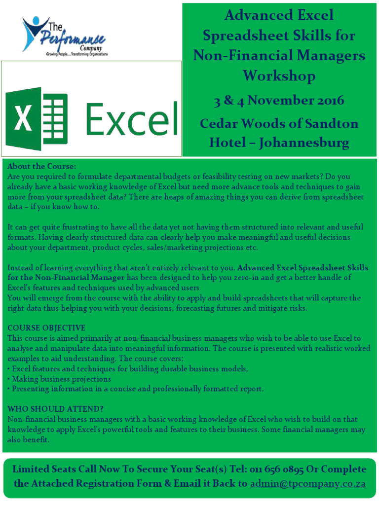 Advanced Excel Spreadsheet Skills For Non-Financial Managers - Brochure | PDF