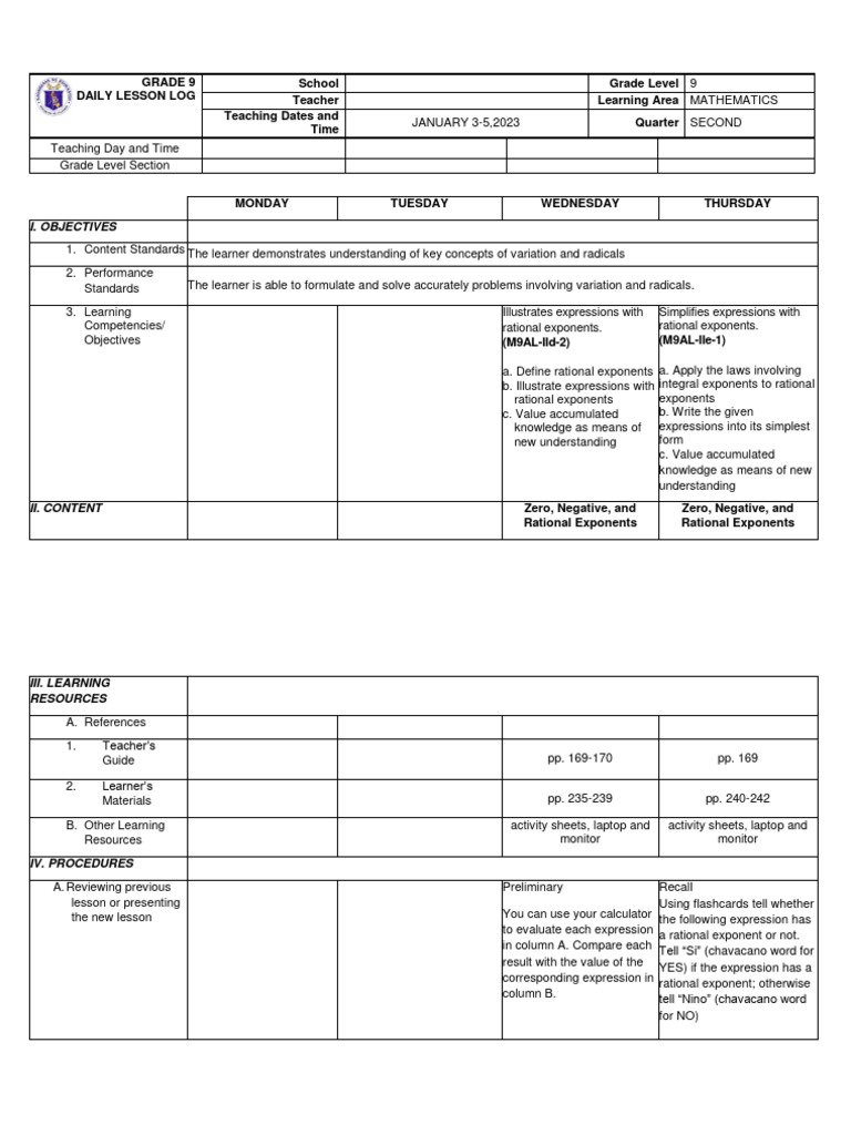 Math 9 Q2 Week 6 Pdf Exponentiation Learning 6314