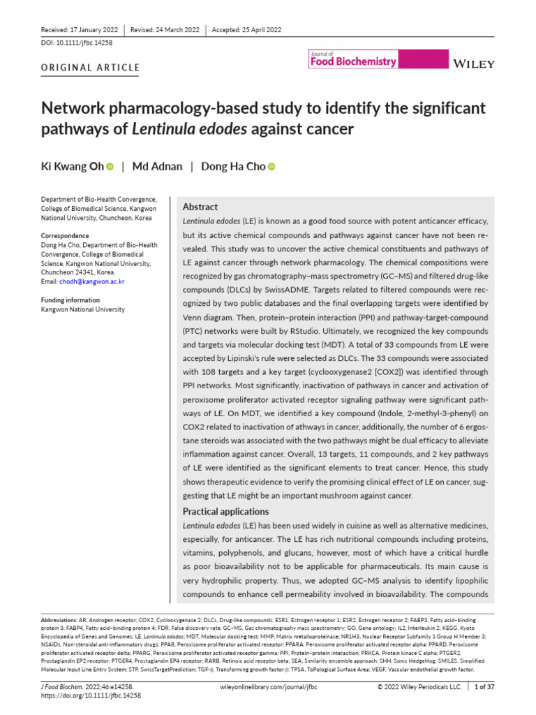 Network Pharmacology-Based Study To Identify The S | PDF