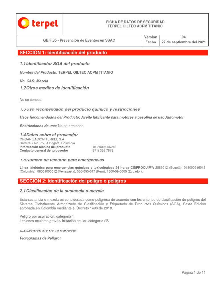 Terpel Oiltec Acpm Titanio | PDF | Líquidos | Solubilidad