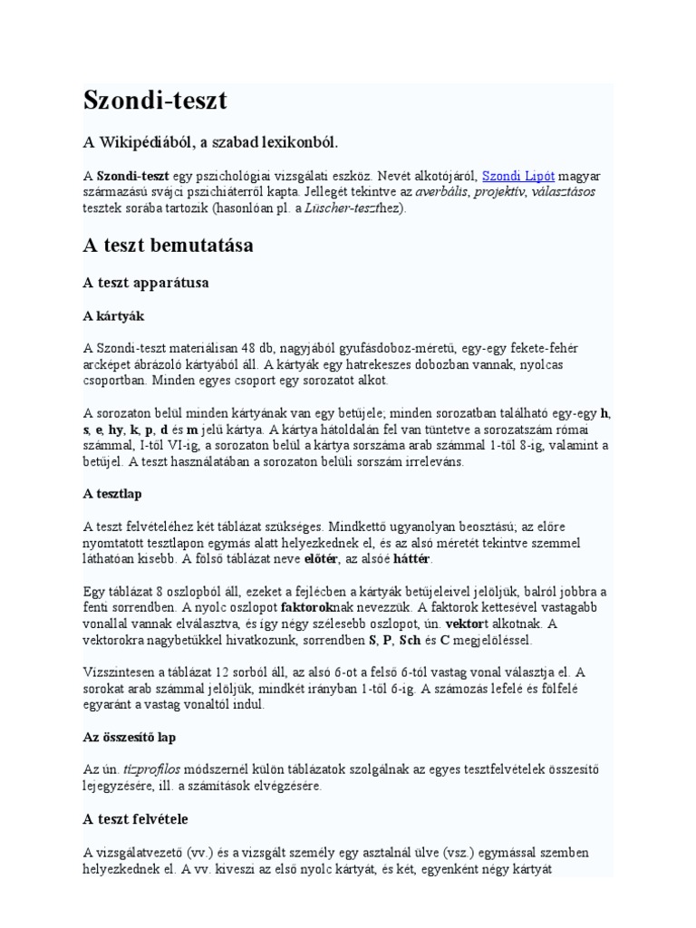 Szondi Teszt | PDF