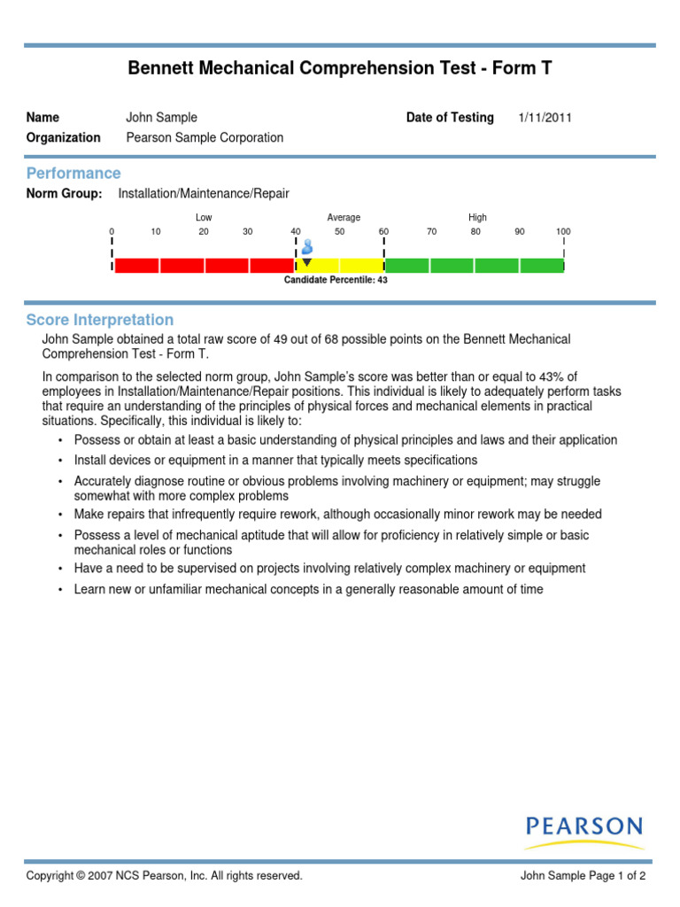 Bennett Mechanical Test | PDF | Psychology | Cognition