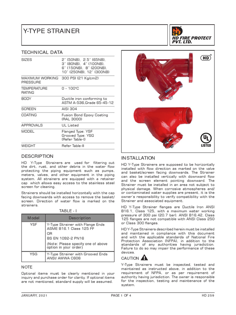HD 259 y Type Strainer | PDF