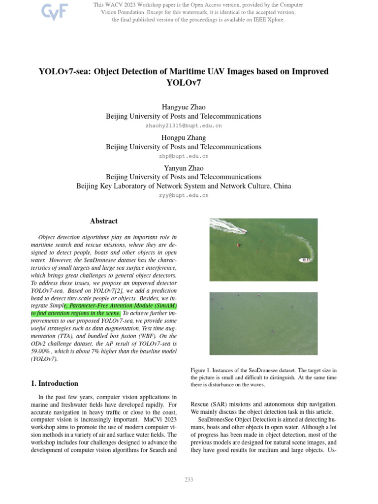 Zhao Yolov7 Sea Object Detection Of Maritime Uav Images Based On Improved Wacvw 2023 Paper Pdf 