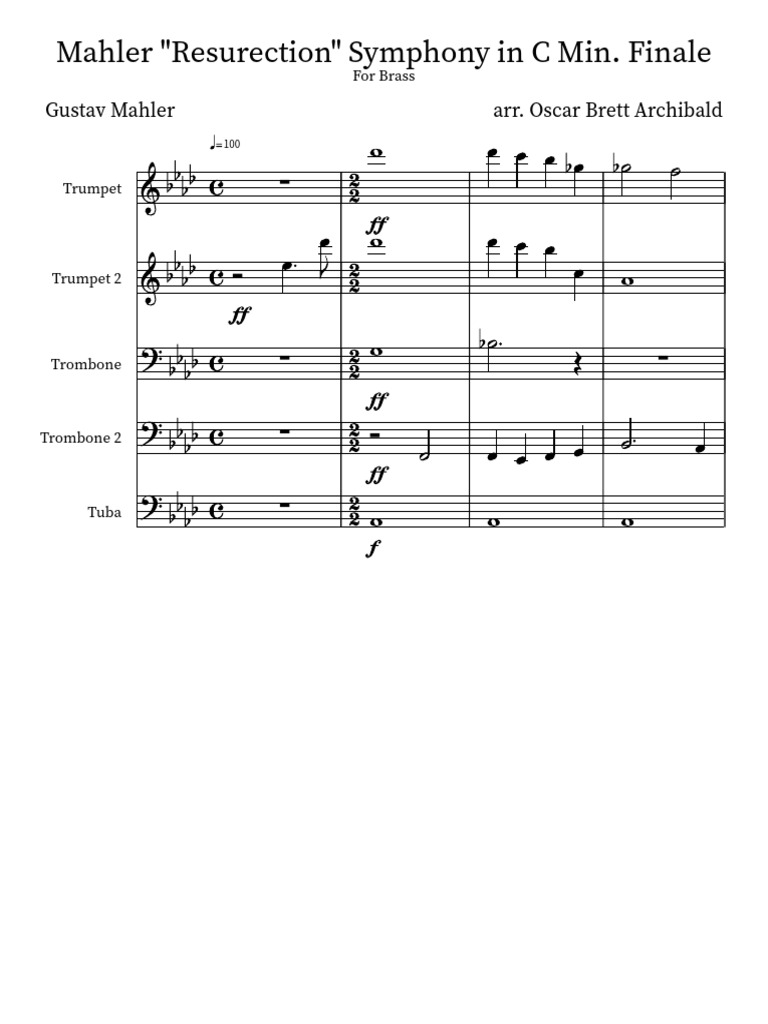 Mahler Resurrection Symphony Brass Arrangement | PDF