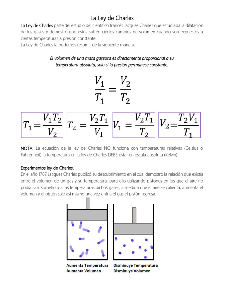 Ejercicios Ley de Charles | Descargar gratis PDF | Gases | Temperatura