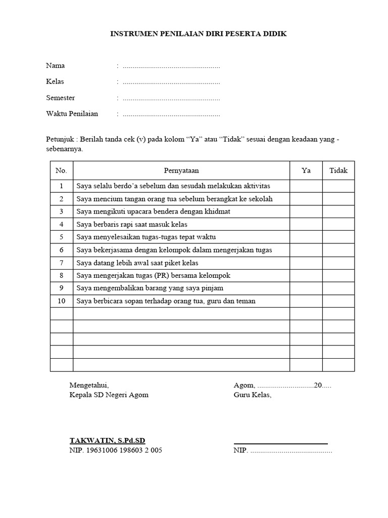 Form Instrumen Penilaian | PDF