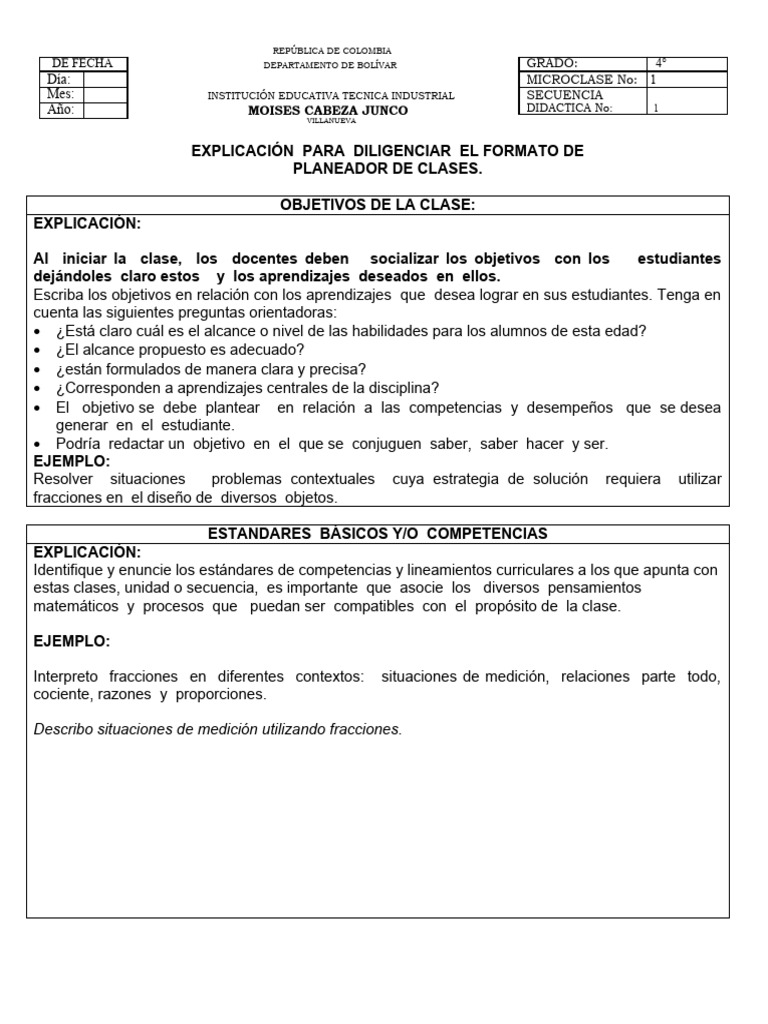 EXPLICACIÓN FORMATO DE CLASE 2016. | PDF