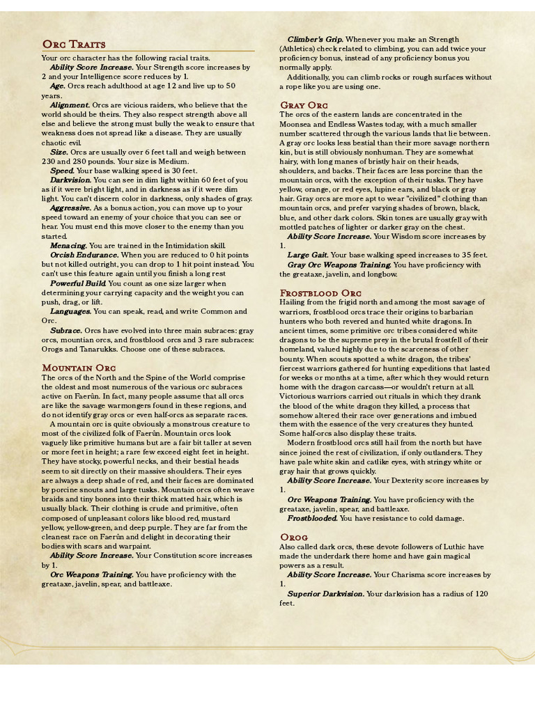 Orc Racial Traits and Subraces Guide | PDF | Law