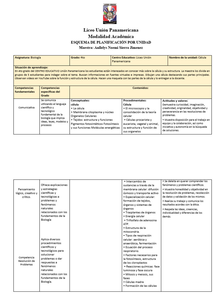 Esquema de Planificación Por Unidad | PDF