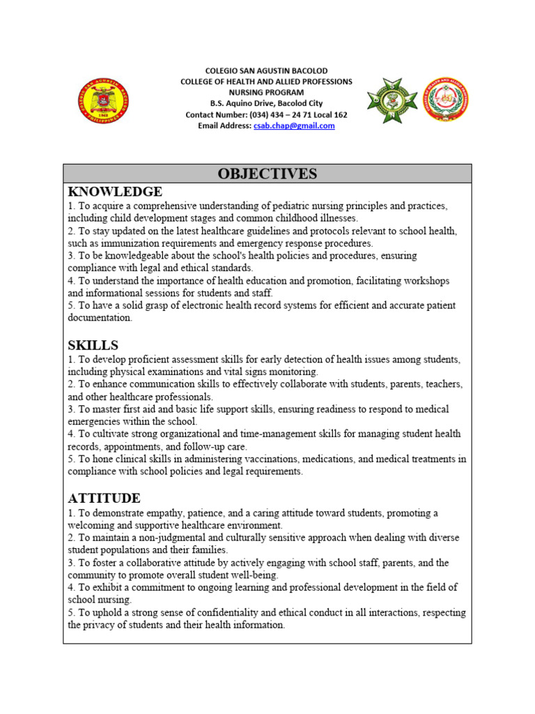 Objectives - School Nursing | PDF