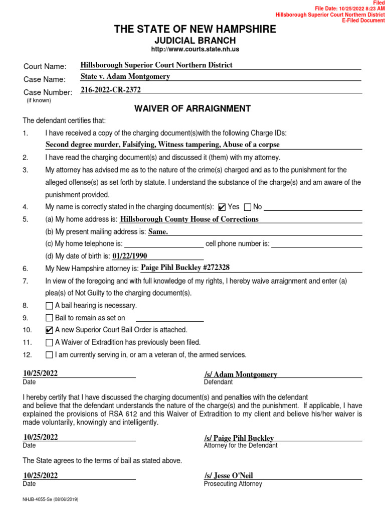 2022-10-25 Waiver of Arraignment Adam Montgomery NH | PDF