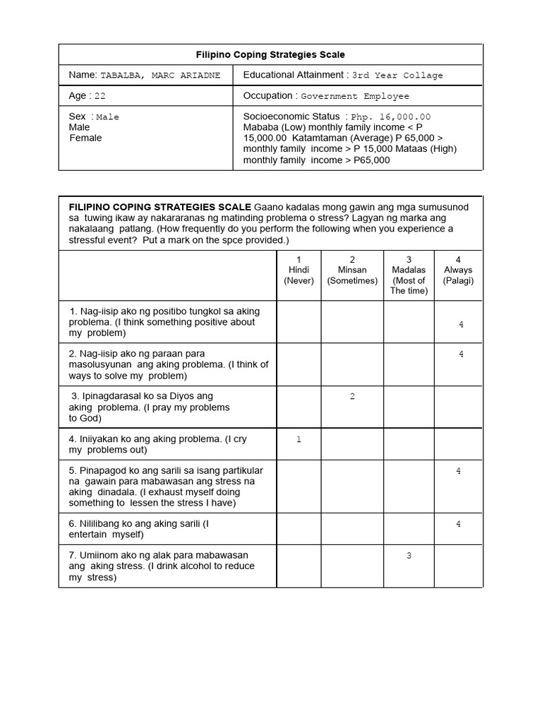 Filipino Coping Strategies Scale | PDF