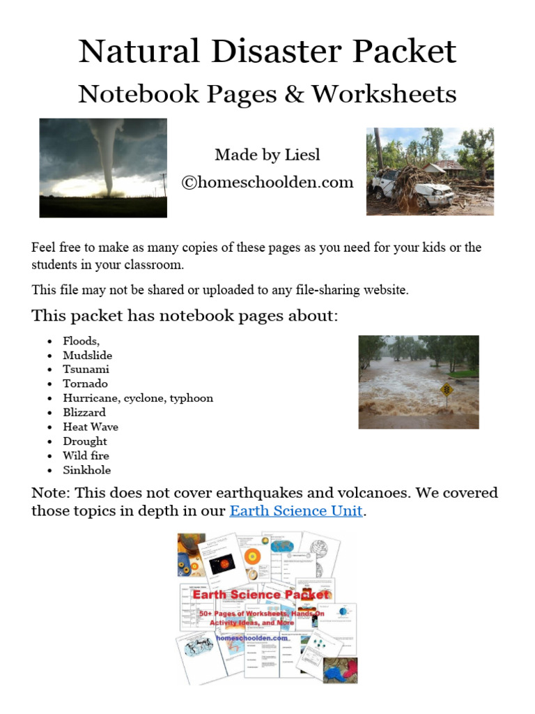 Natural Disaster Worksheets Notebook Pages and Hands On Activities | PDF