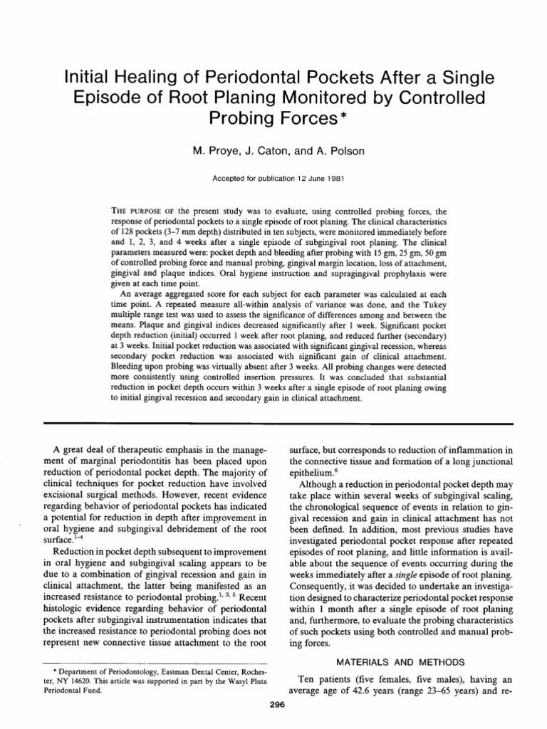 Initial Healing of Periodontal Pockets After A Single Episode of Root ...