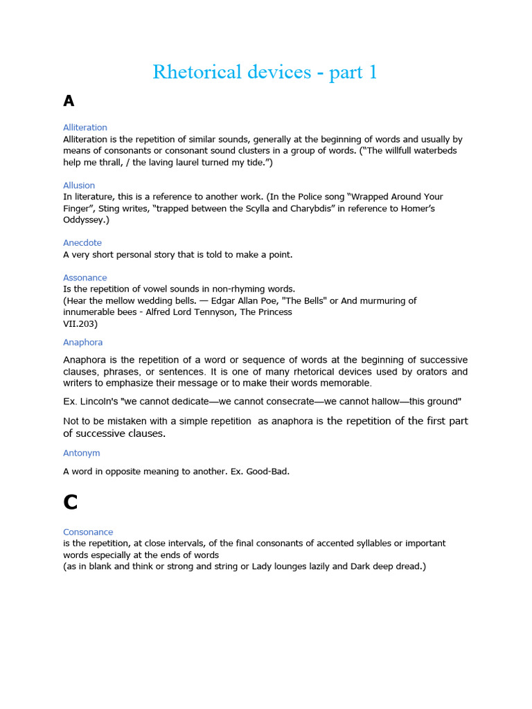 List of Rhetorical Devices | PDF