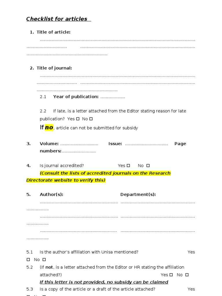 Article Submission Checklist Guide | PDF | Computers | Technology ...