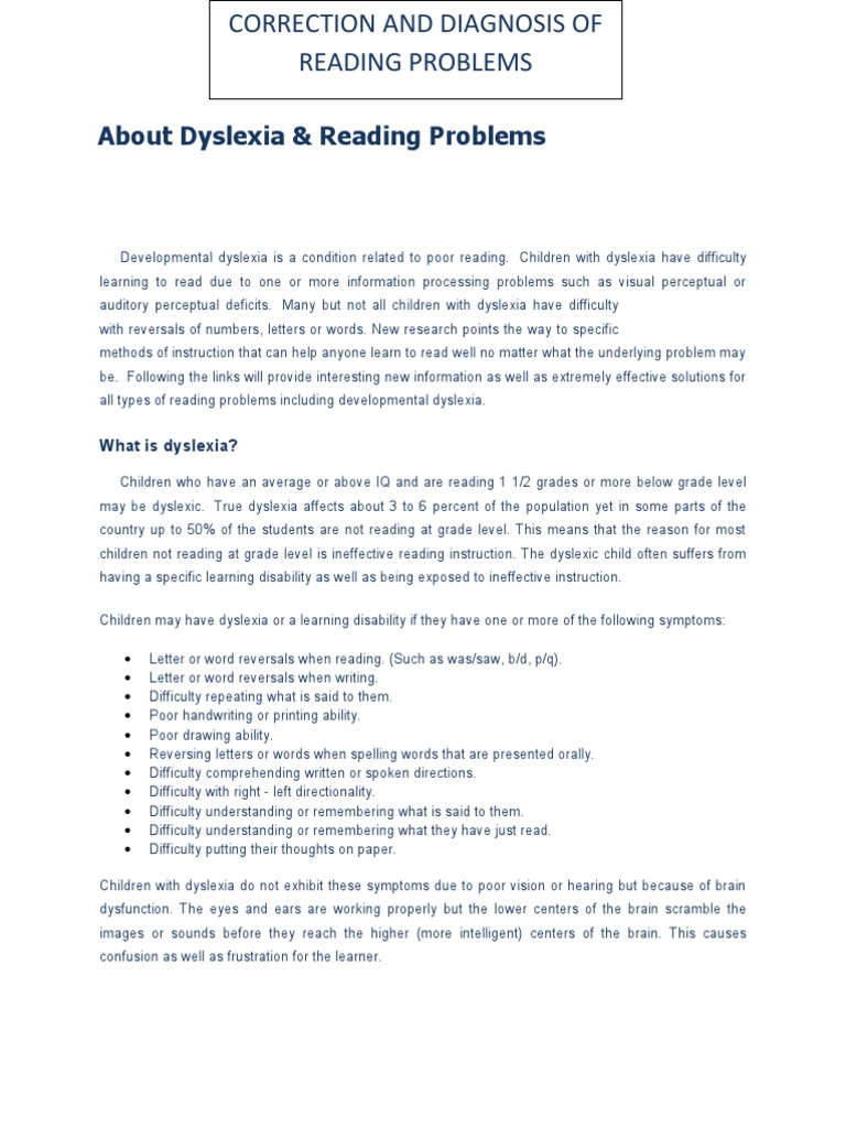 About Dyslexia & Reading Problems | PDF | Dyslexia | Phonics