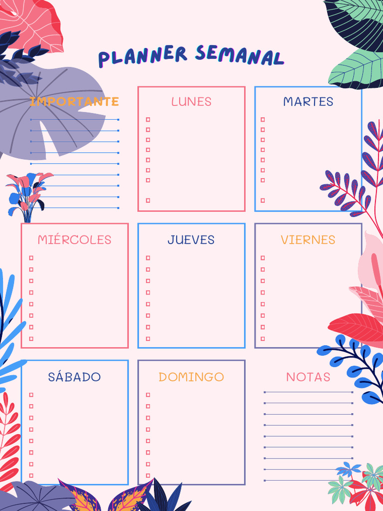 Plan Semanal Para Imprimir Colorido | PDF