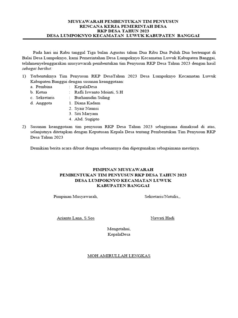 BA. Pembentukan Tim Penyusun RKP Desa | PDF