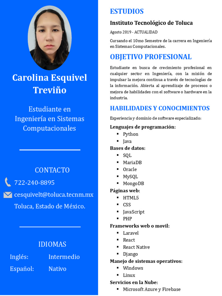 Ejemplo de CV | PDF | Mi sql | Informática