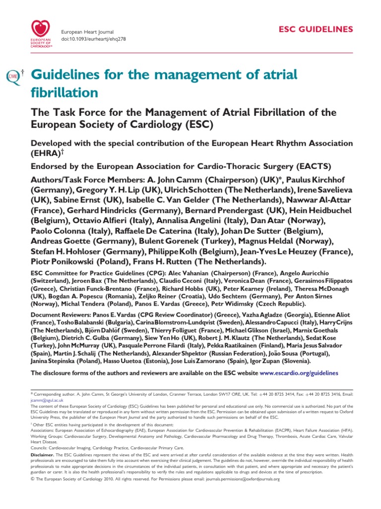 Guidelines For The Management of Atrial Fibrillation | PDF | Cardiac ...