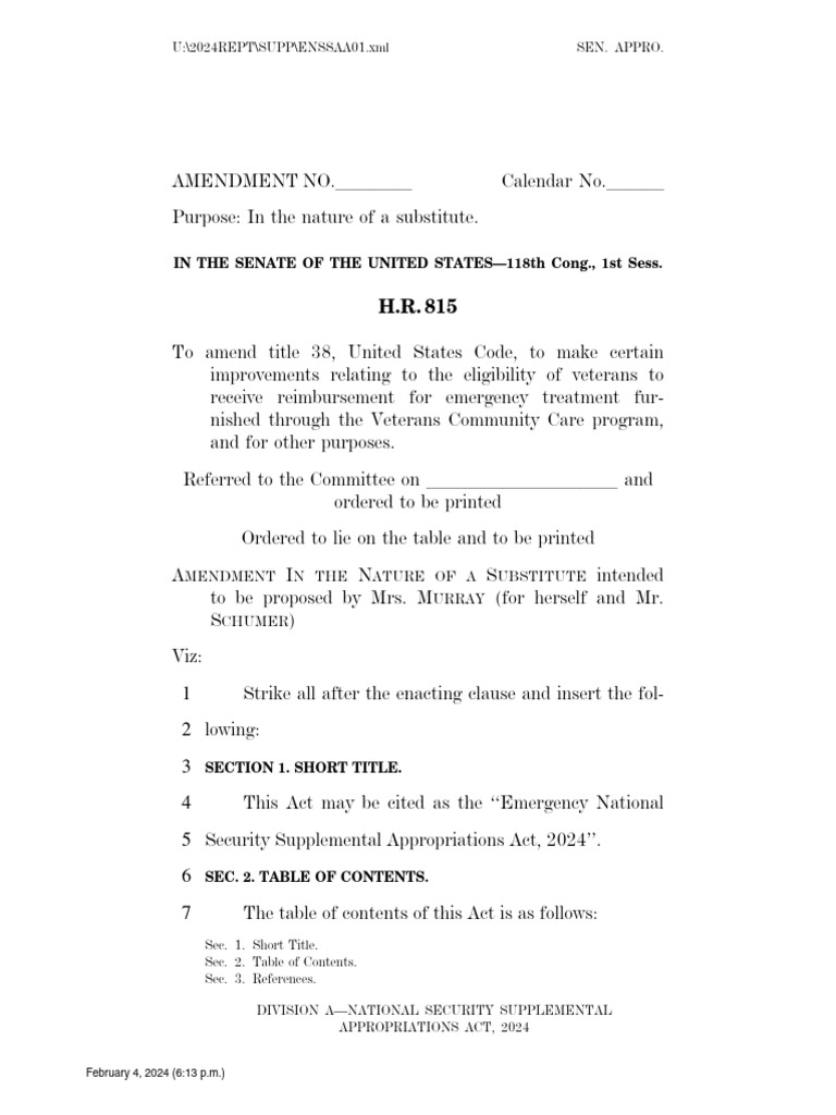 Emergency National Security Supplemental Appropriations Act, 2024 | PDF ...