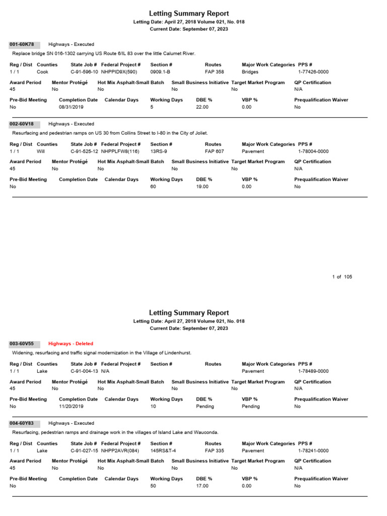 Letting Summary Report | PDF