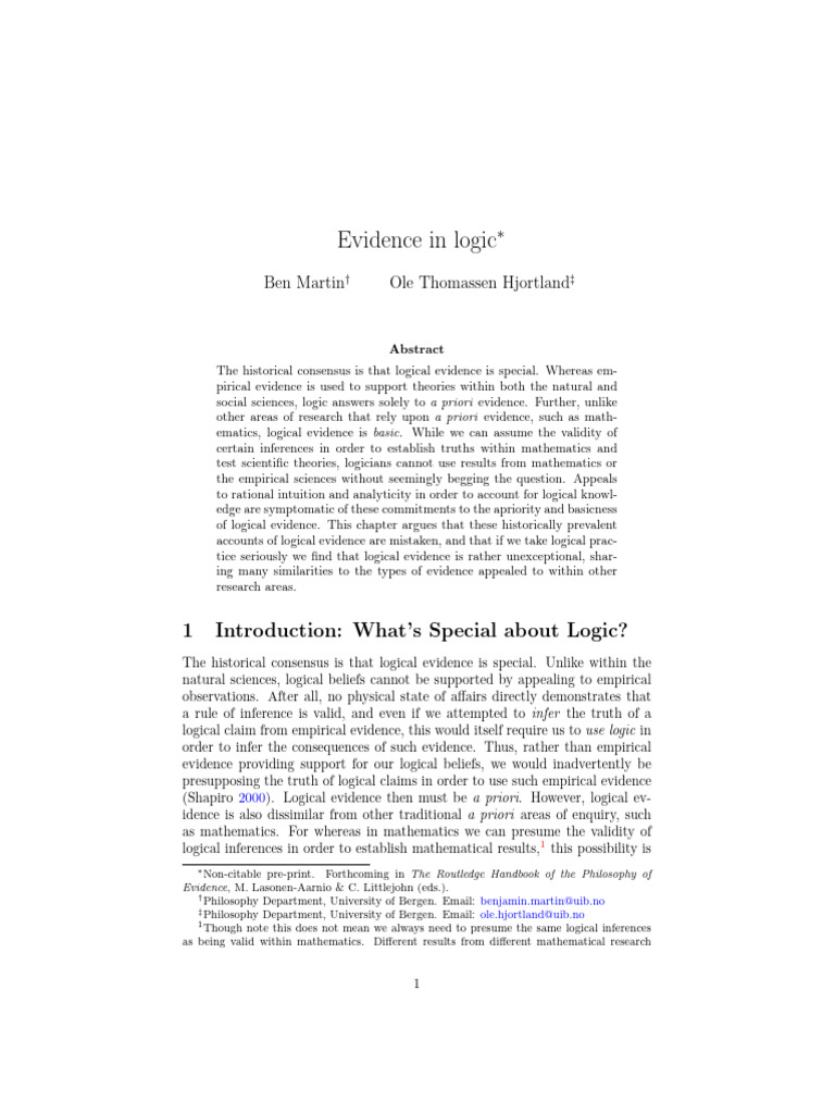 Evidence in Logic | PDF