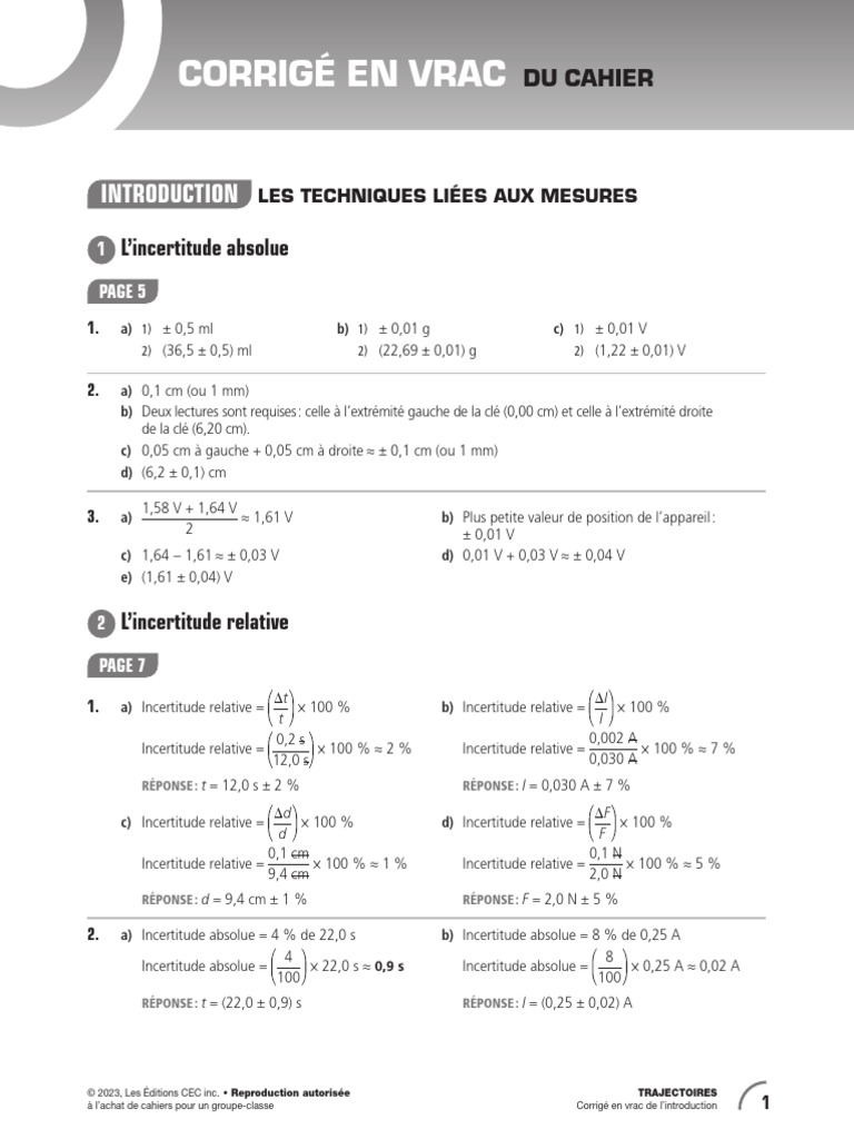 Trajectoires Guide Corrige-Vrac-Cahier Intro | PDF