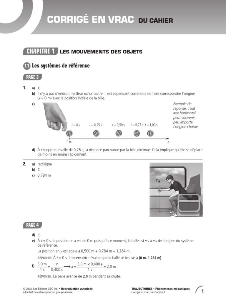 Trajectoires Mecanique Guide Corrige-Vrac-Cahier C1 | PDF