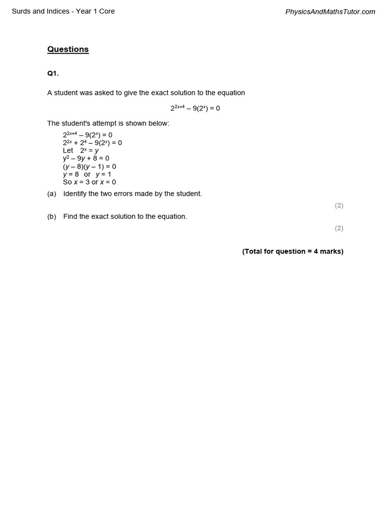 Ch1 Surds and Indices Q | PDF | Equations | Mathematics