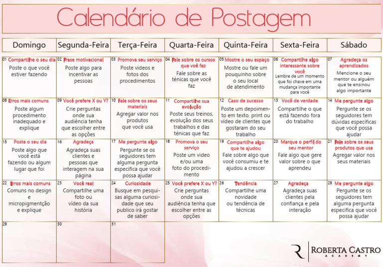 Calendário de Postagem | PDF
