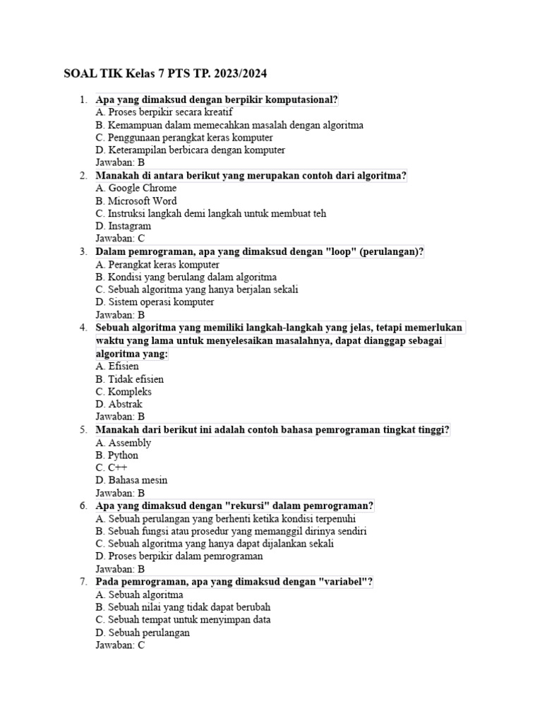 Soal PTS TIK Kelas 7 TP.2023.2024.lama | PDF | Seni | Komputer