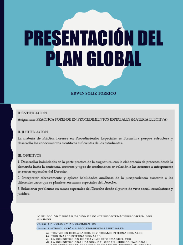 Presentación Del Plan Global | PDF