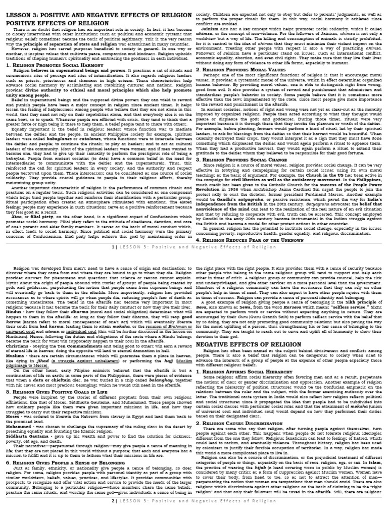 Positive and Negative Effect of Religions | PDF | Social Science