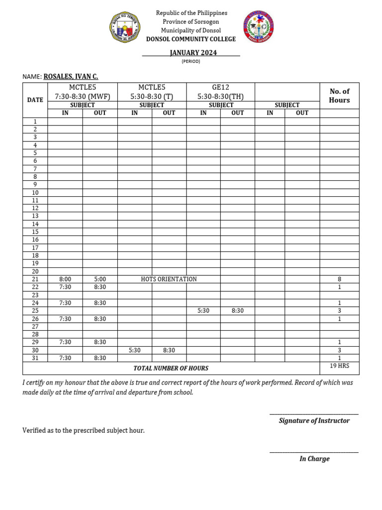 Donsol College January 2024 Schedule | PDF