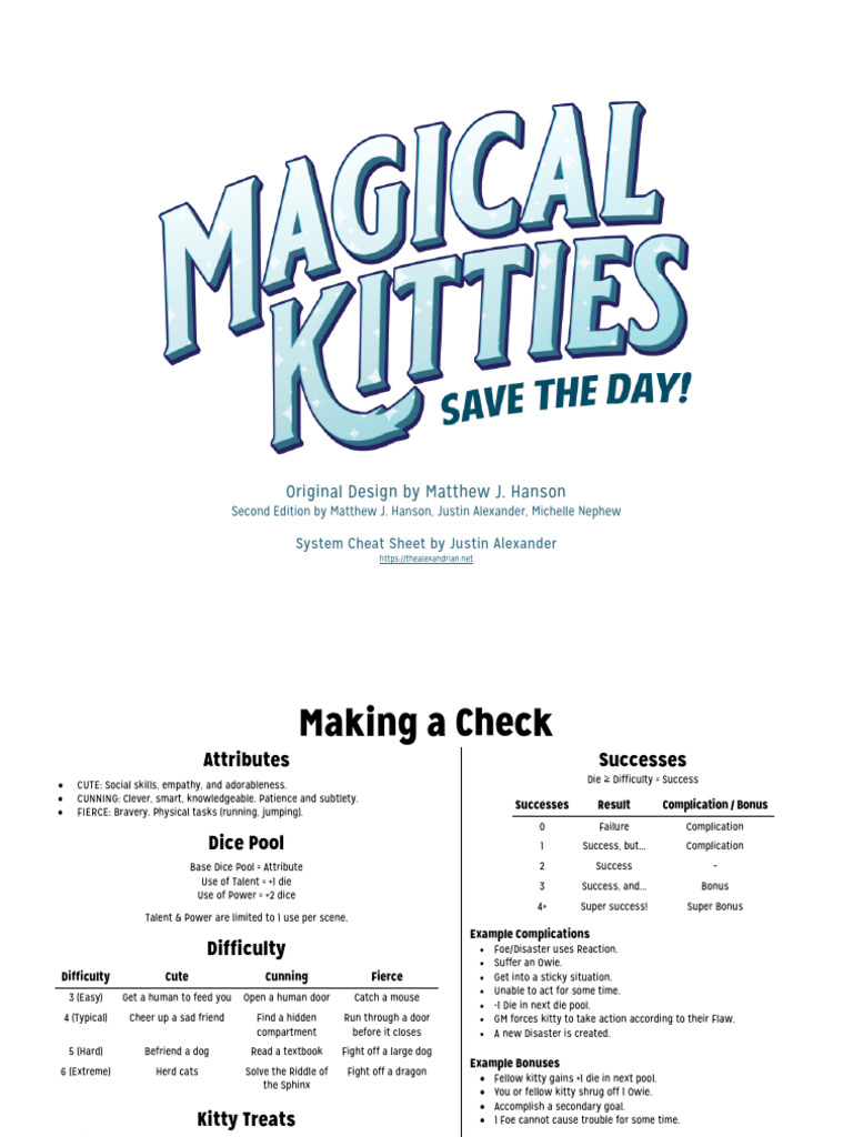 Magical Kitties Cheat Sheet v2 | PDF