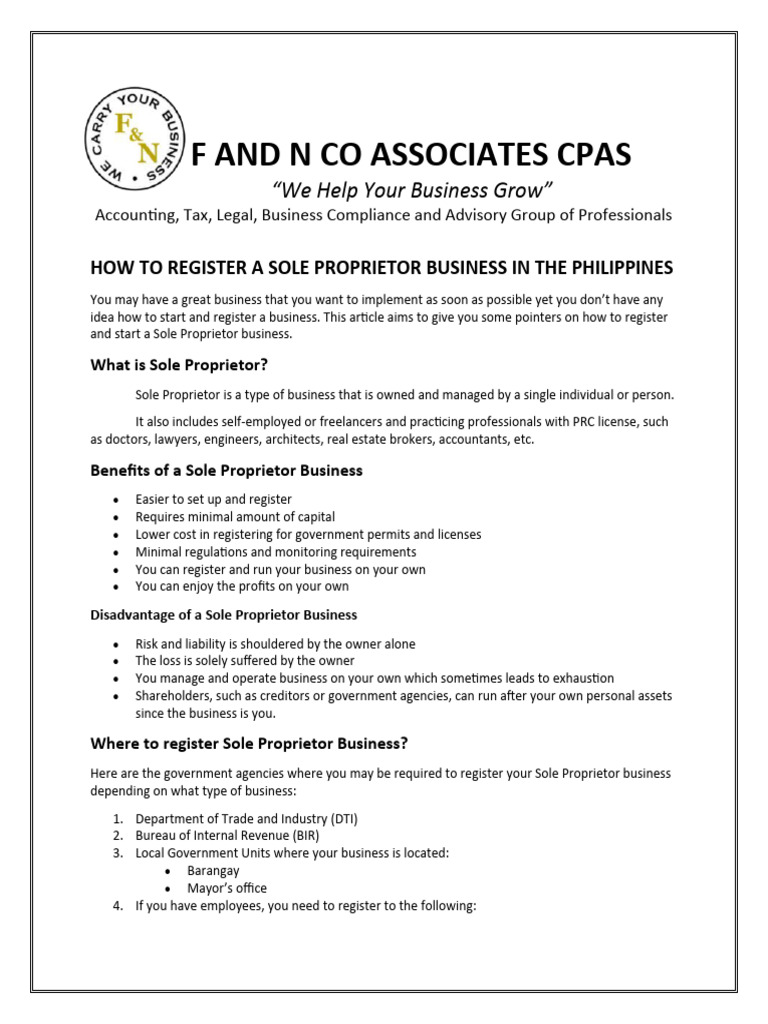 Step-By-Step Sole Proprietor Business Registration | PDF | Sole ...