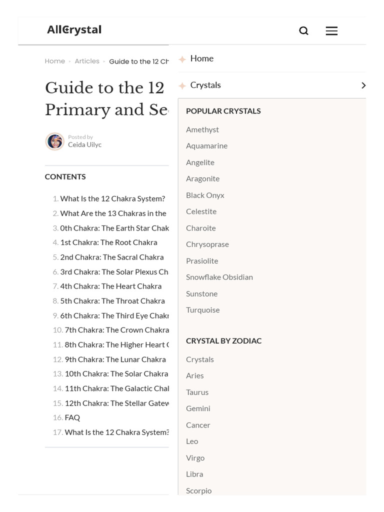 Guide To 12 Chakra System - Meanings, Benefits, Crystals | PDF | Zodiac ...