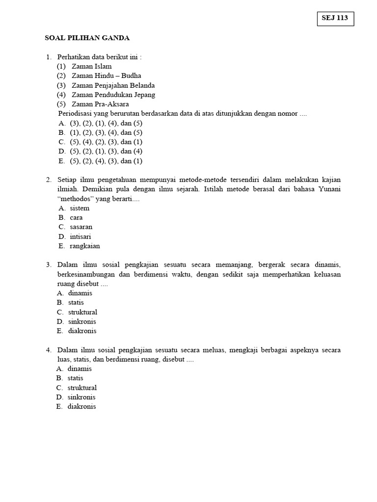 Soal Pilihan Ganda Sejarah Indonesia | PDF | Ilmu Sosial | Perjalanan