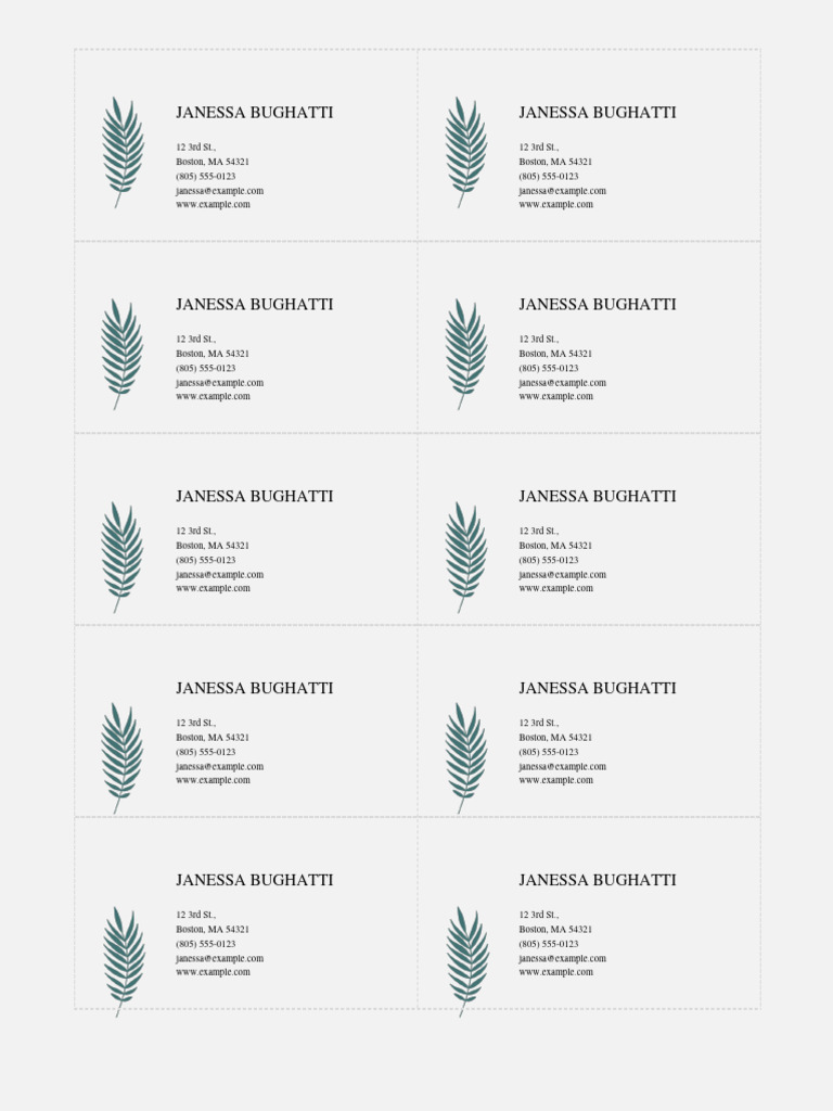 Botanical Business Cards 10 Per Page | PDF