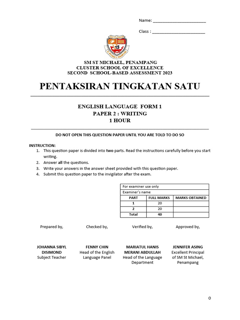 Paper 2 English Form 1 Exam 2 2023 | PDF | Educational Assessment And ...