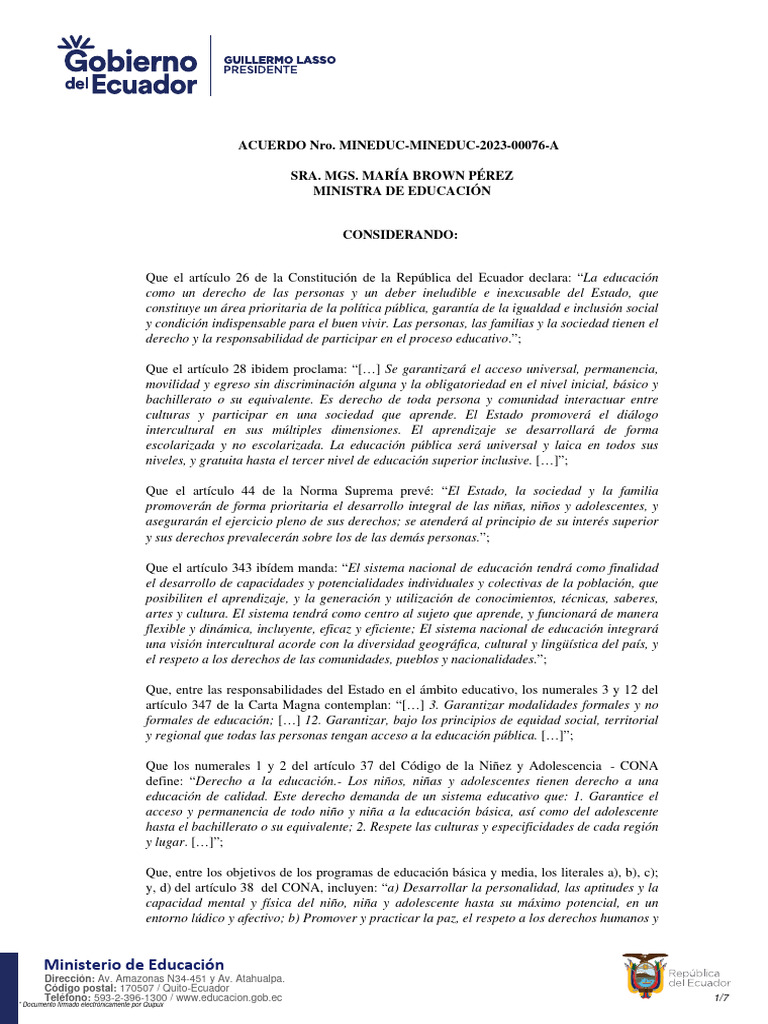Acuerdo Mineduc-Mineduc-2023-00076-A Reconocimiento, Sostenibilidad y Escalabilidad de La ...