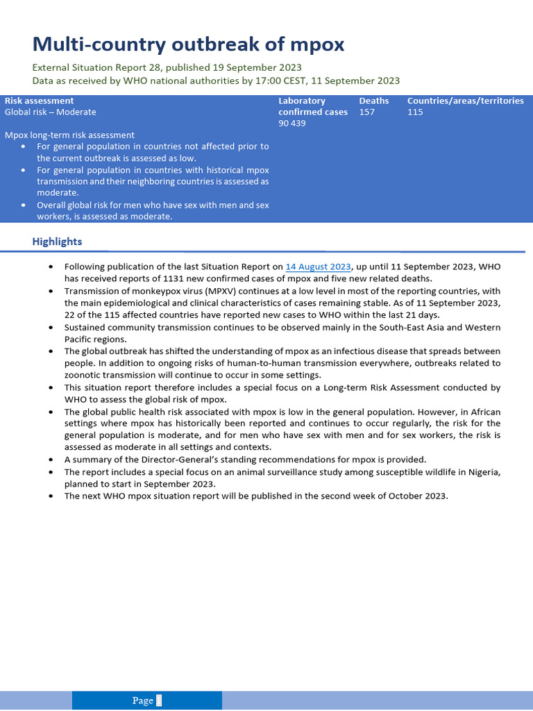 20230919_WHO mpox__external-sitrep-28 | PDF | World Health Organization | Health Care