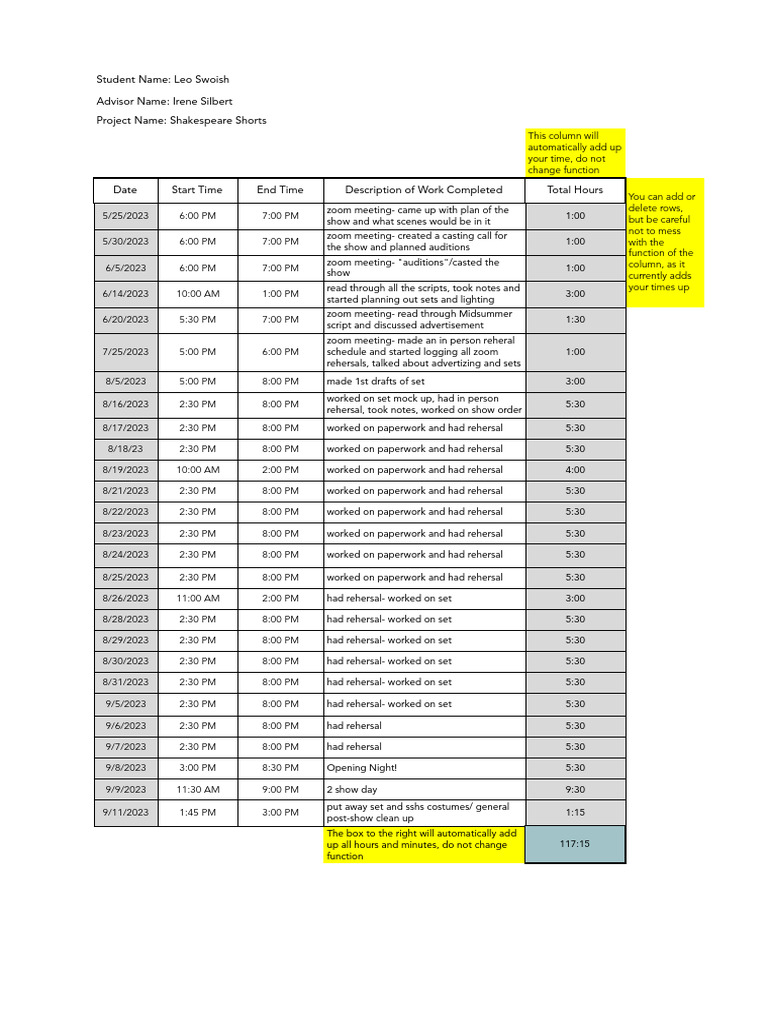 Leo Swoish Capstone Timesheet Template - Monthly Timesheet Blank | PDF