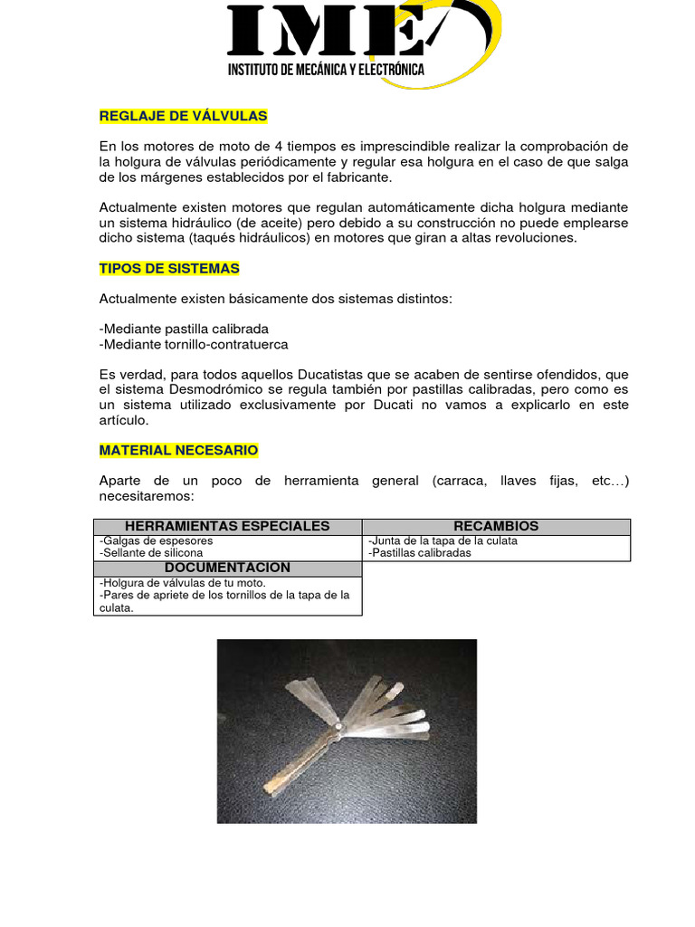 Manual de Reglaje - Valvulas - 4 Tiempos | Descargar gratis PDF ...